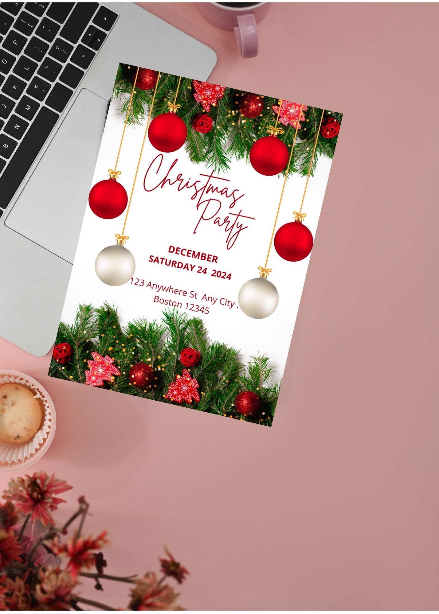 Editable Red and White Christmas Party Invitation Christmas Party ...