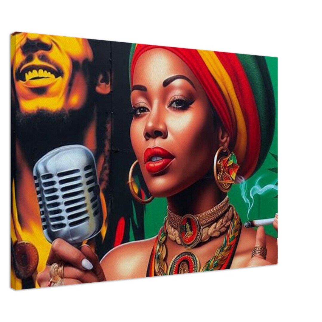 Reggae Diva: Rasta Woman Close-up Canvas With Bob Marley Background - Etsy