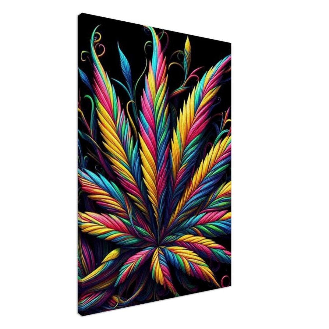 Rainbow Rhythms: Jamaican National Herb on Black Canvas - Etsy