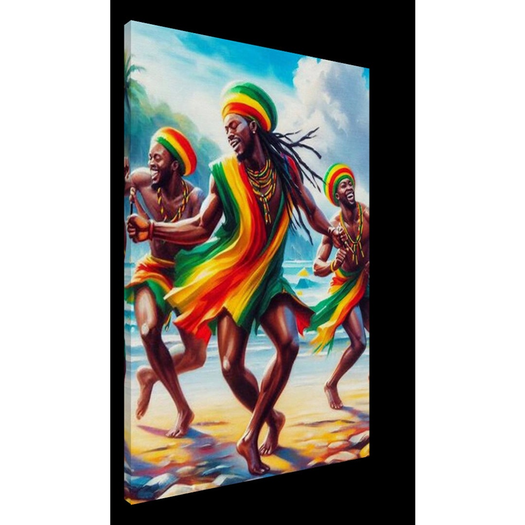 Rasta Rhythms: Dancing Men on the Beach Canvas - Etsy