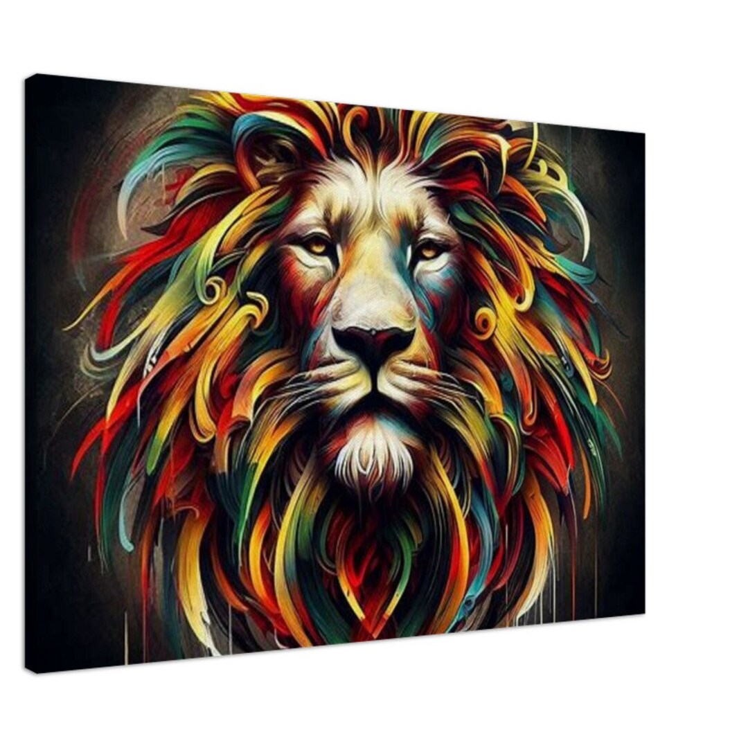 Vibrant Rasta Majesty: Close-up Lion Canvas - Etsy