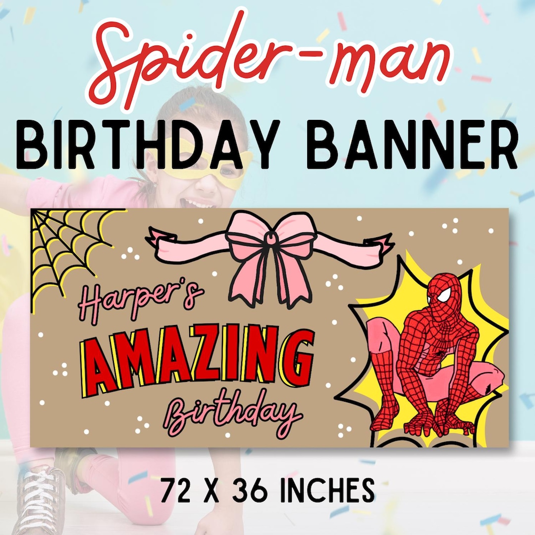 Editable Spider-man Birthday Banner Template: Pink, Red, Yellow ...