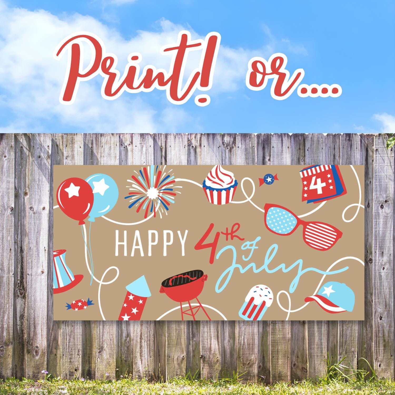 Editable 4th of July Banner Template: Red, White, and Blue (digital ...