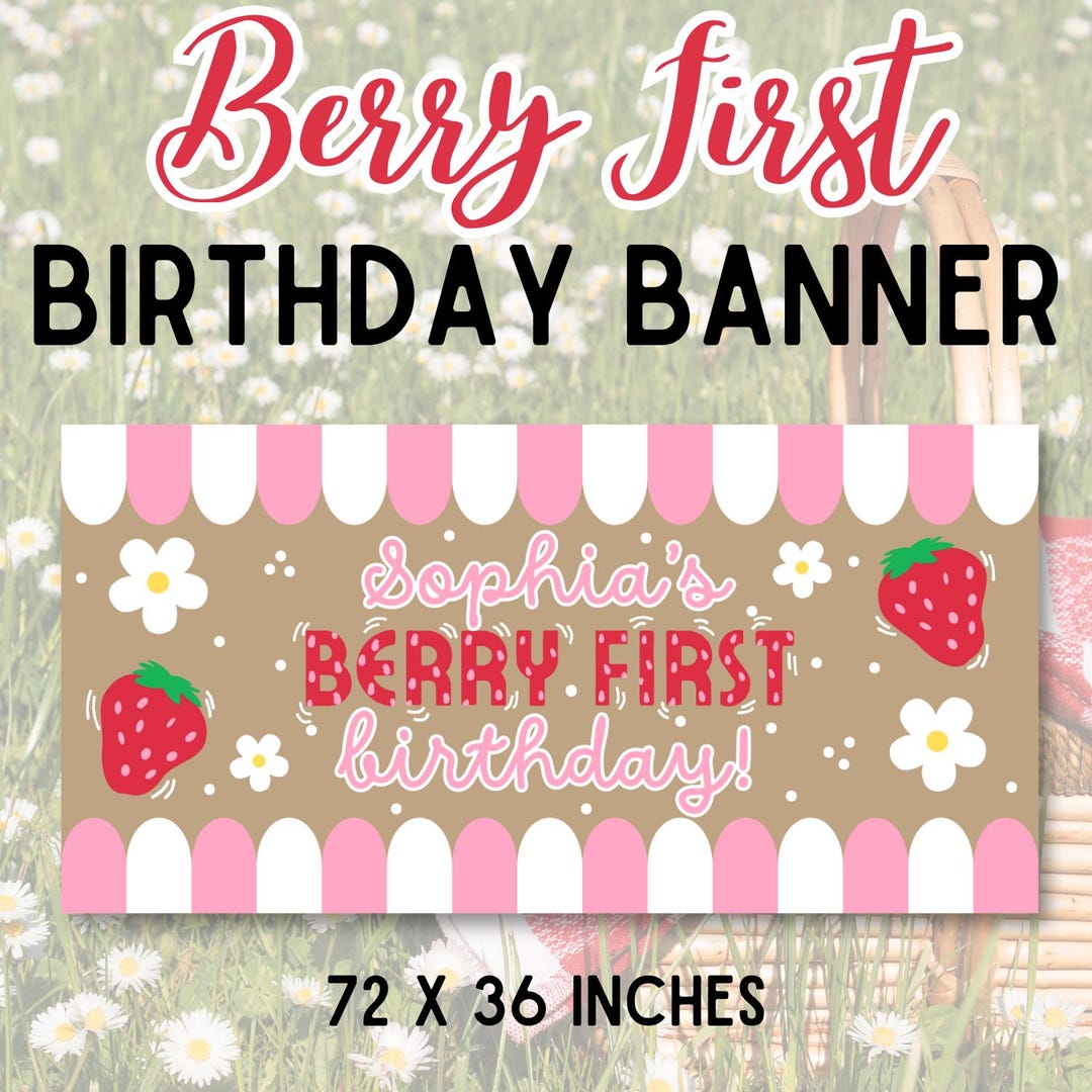 Berry First Birthday Banner: Strawberry Party Decor (digital Download ...