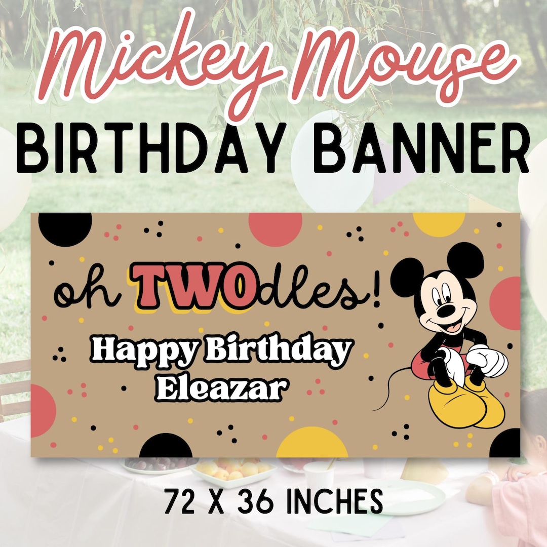 Mickey Mouse 2nd Birthday Banner Template: Red & Yellow, Editable ...