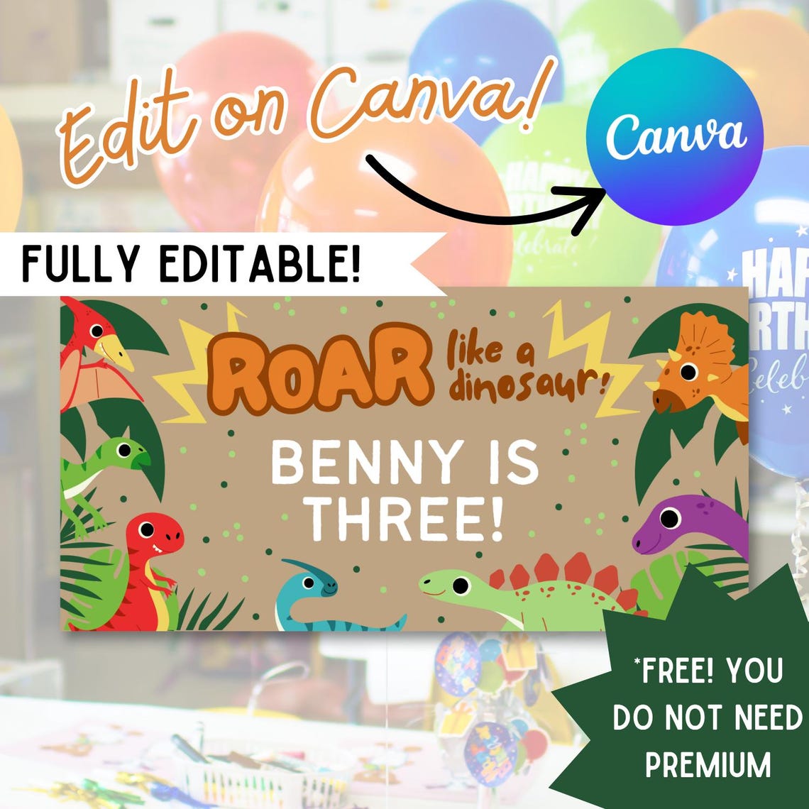 Editable Dinosaur Birthday Template for Banner | Printable Banner ...