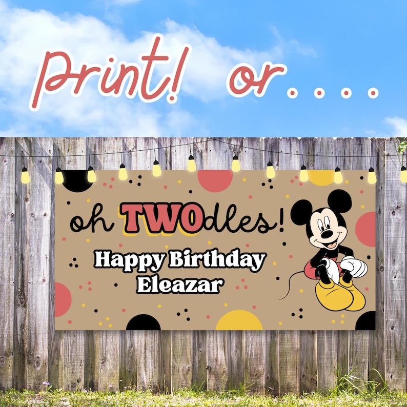 Mickey Mouse 2nd Birthday Banner Template: Red & Yellow, Editable ...