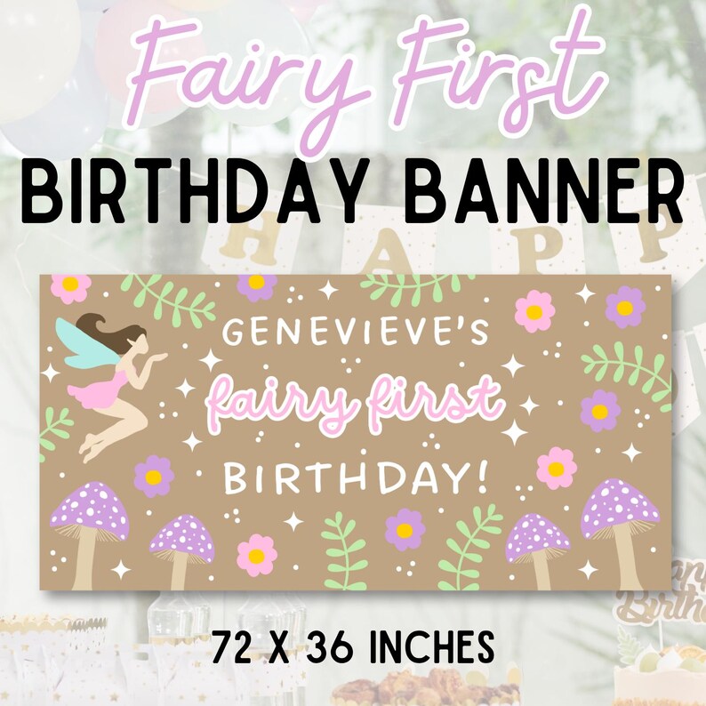 Fairy First Birthday Banner Template: Pink & Lilac, Editable in Canva ...