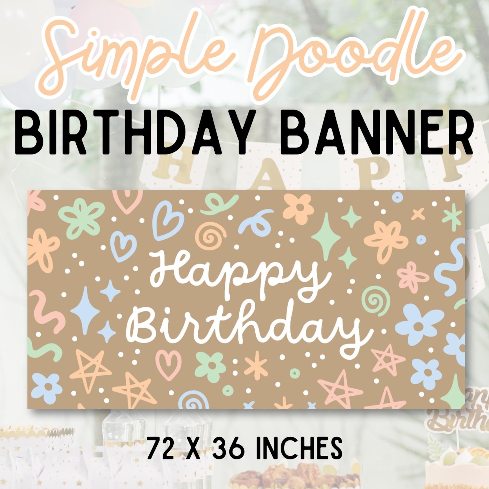 Editable Pastel Doodle Happy Birthday Banner Template (digital Download ...