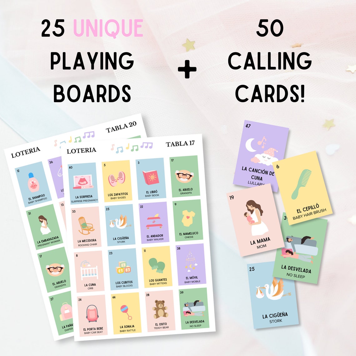 Baby Shower Loteria / Mexican Bingo With 25 Non-repeated Tablas boards ...