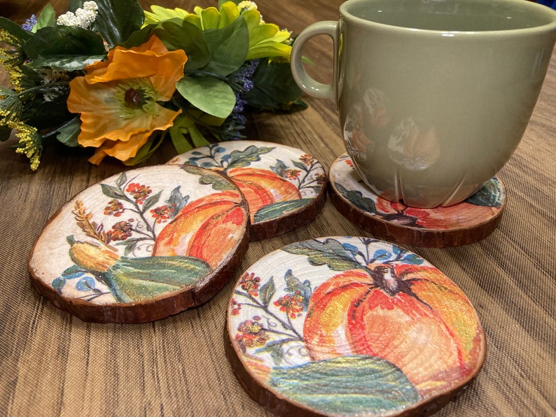 Harvest Pumpkin Wood Coasters, Fall Decor, Housewarming Gift - Etsy