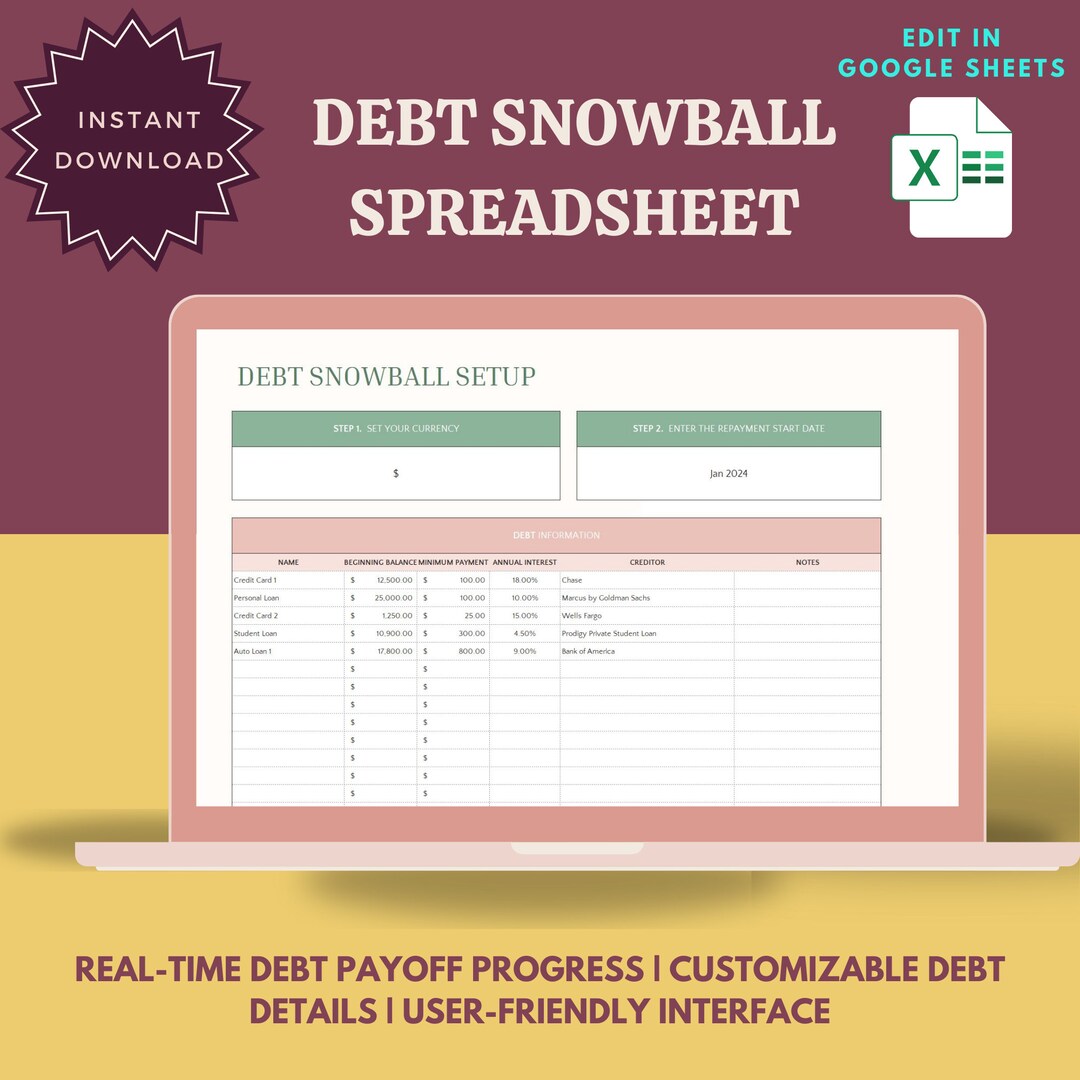 Digital Debt Snowball Spreadsheet for Financial Freedom | Flexible ...