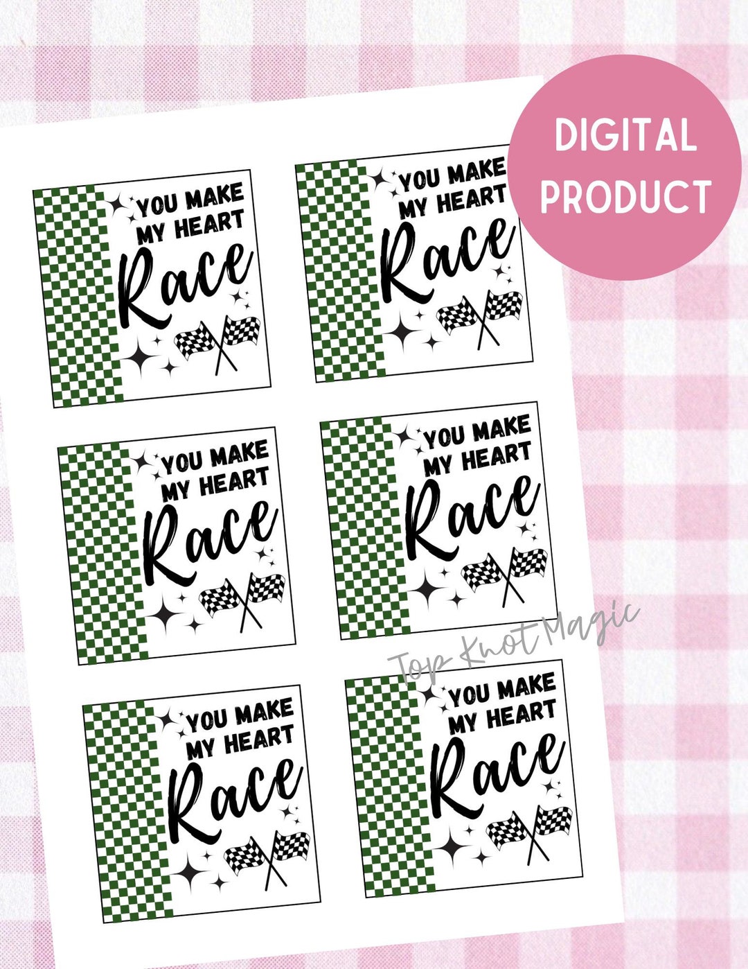 Race Car Valentine's Day Card Tag You Make My Heart Race Toy Card ...