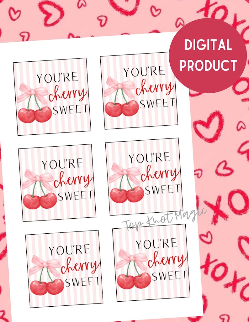 Cherry Valentines Gift Tag Valentine, You're Cherry Sweet Tag ...