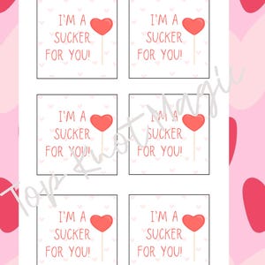 I'm a Sucker for You Printable Valentine Cards, Lollipop Valentine Tags ...