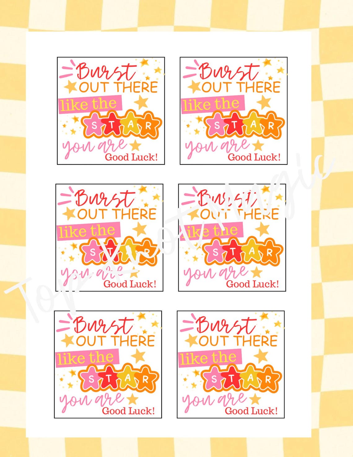 Cheer Star Printable Gift Tags Burst Out There Like the Star You Are ...