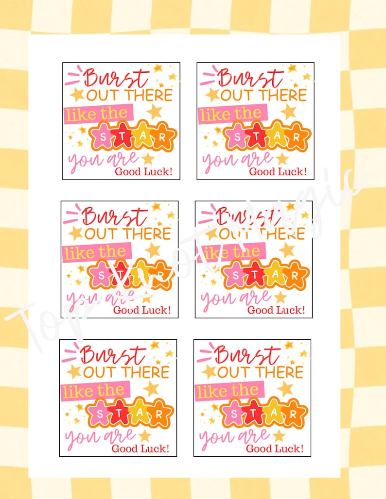 Cheer Star Printable Gift Tags Burst Out There Like the Star You Are ...