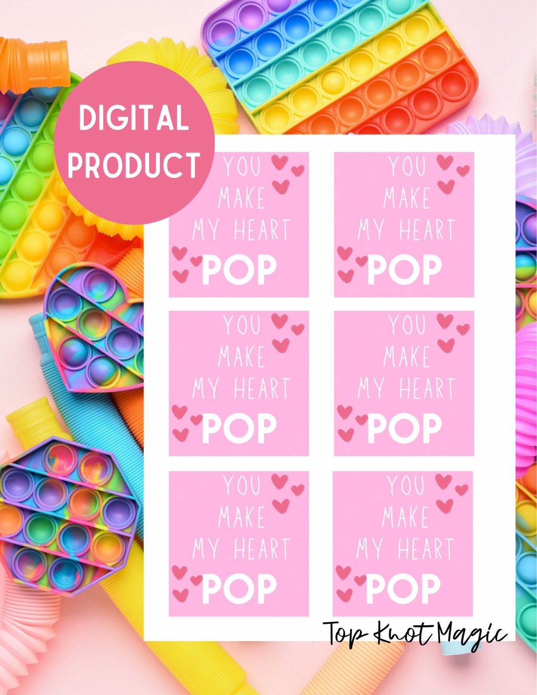 Printable You Make My Heart Pop Valentine Tag, Popit/fidget Valentine ...