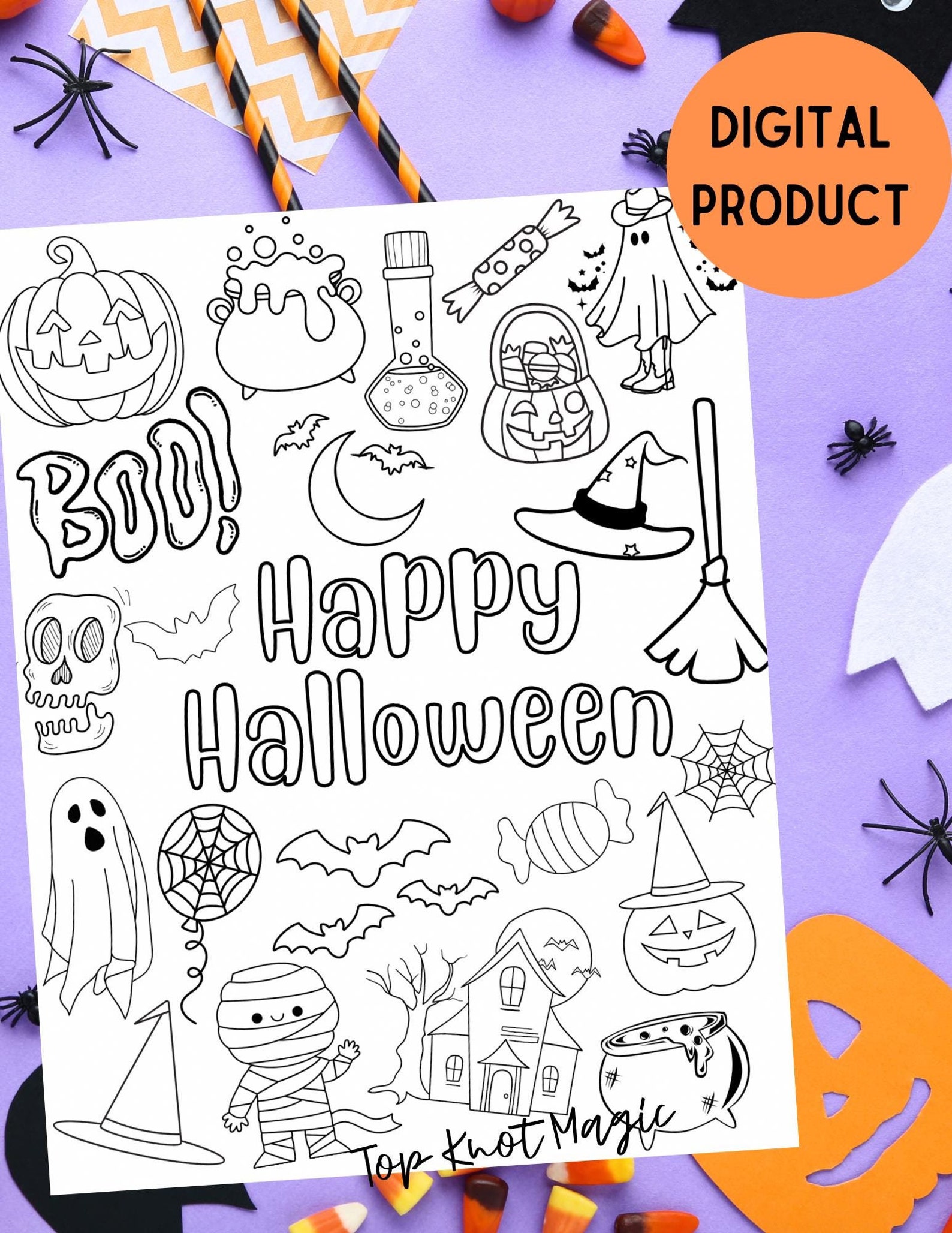 Halloween Coloring Page for Kids, Halloween Party, Spooky Coloring ...