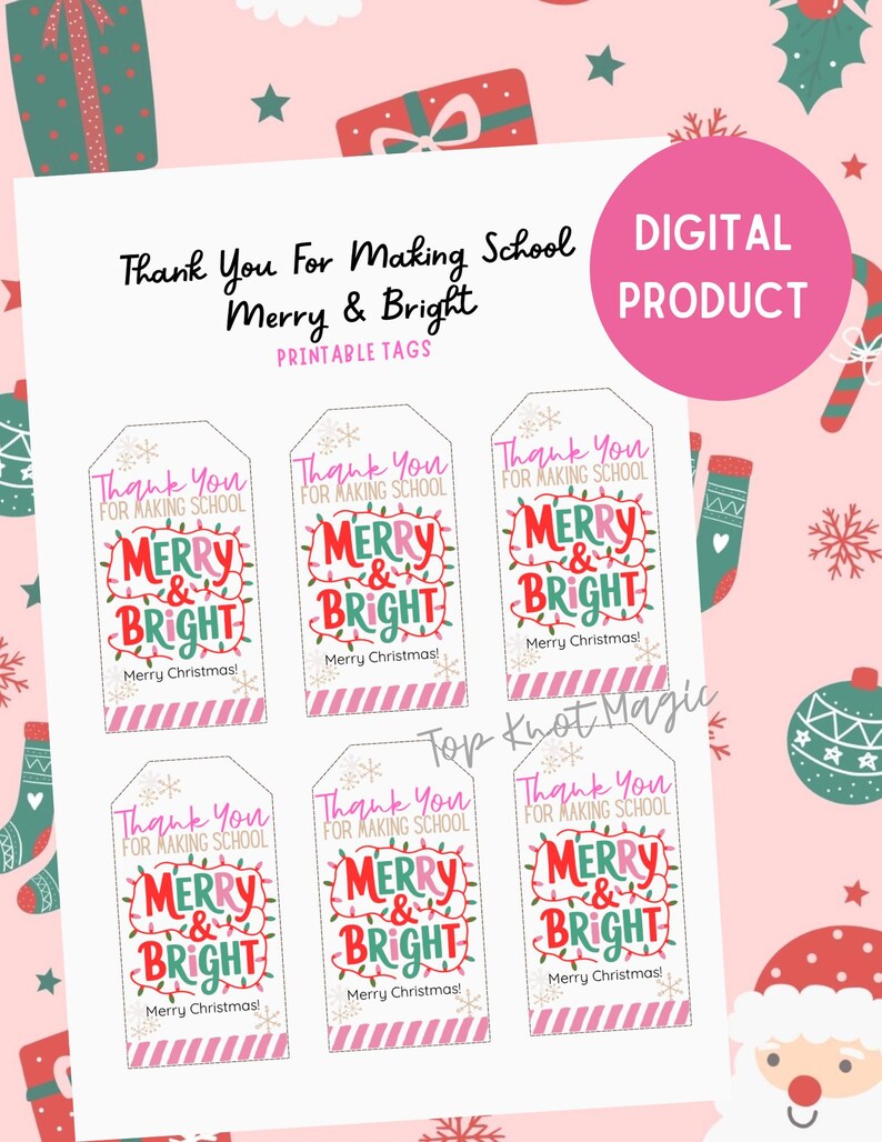 School Christmas Gift Tag Printable Thanks for Making School Merry and ...