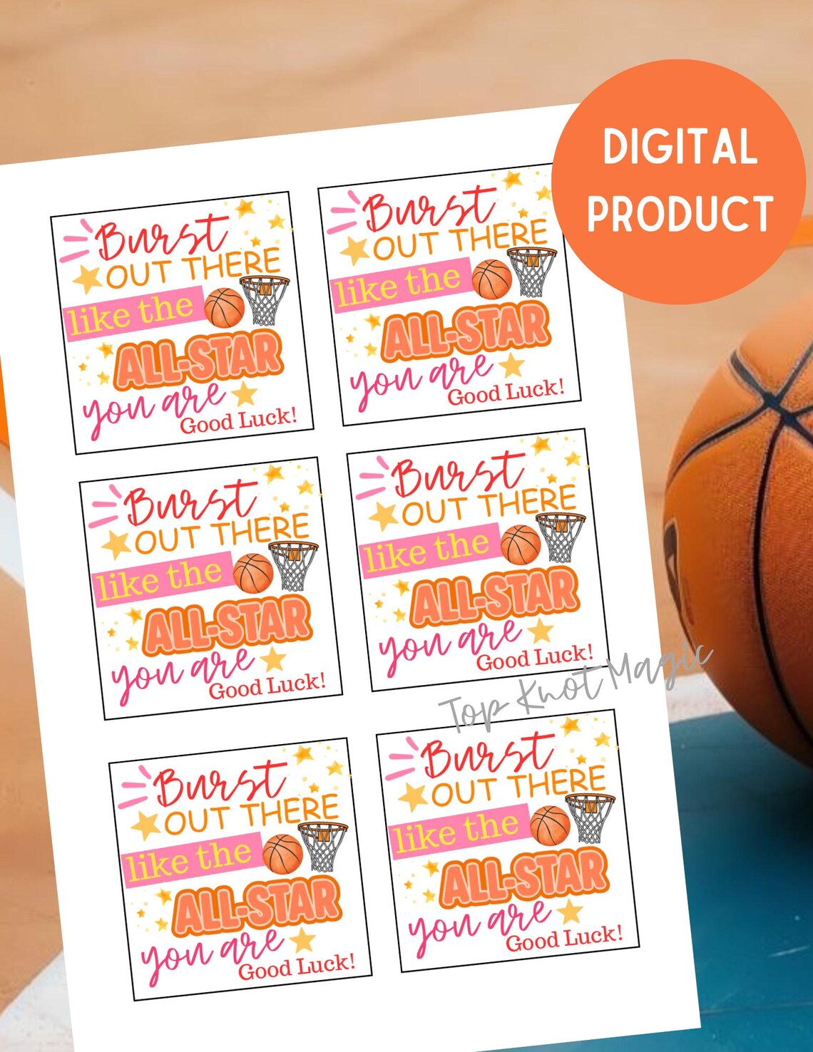 Basketball Good Luck Printable Gift Tag, All Star Team Treat Tag ...