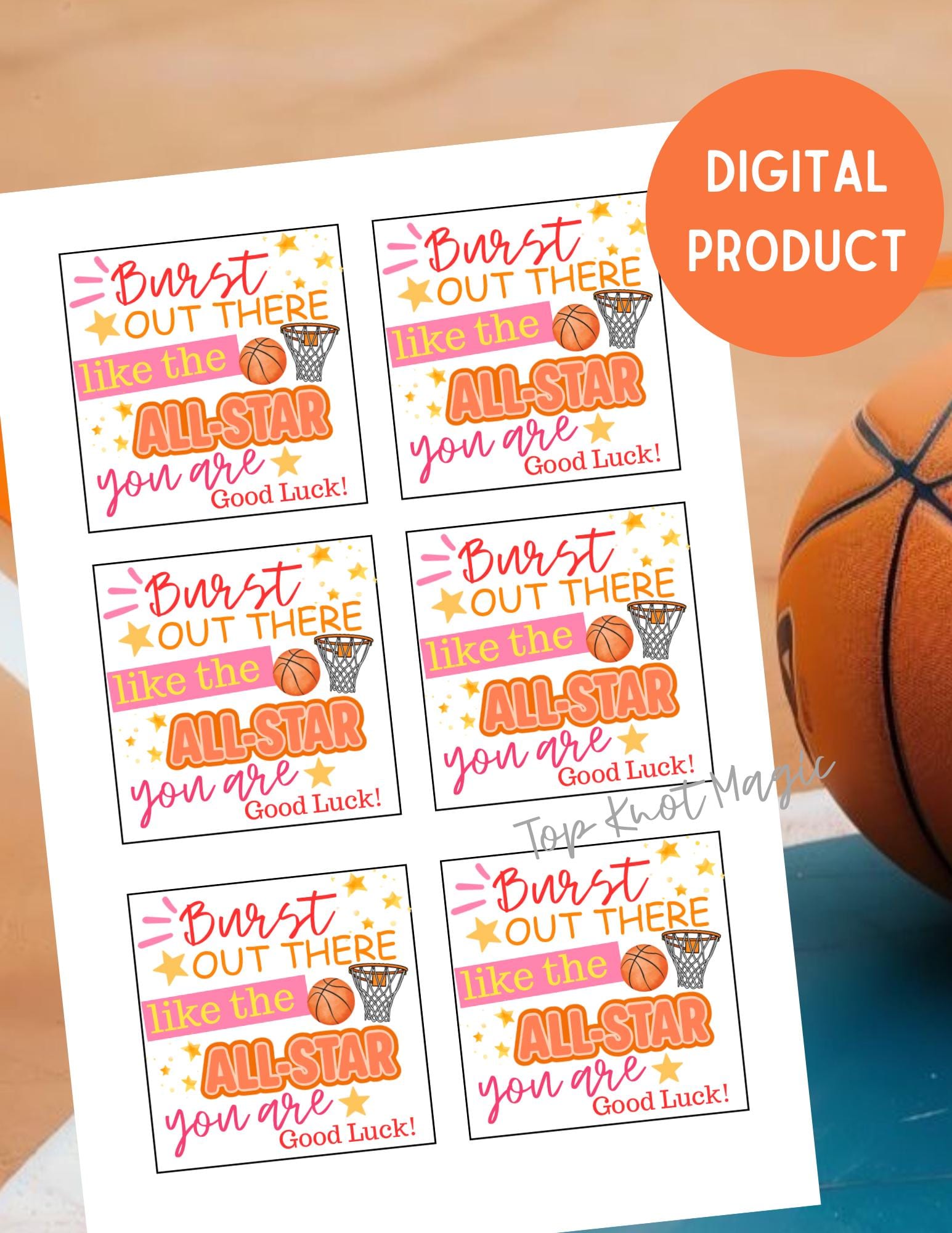 Basketball Good Luck Printable Gift Tag, All Star Team Treat Tag ...