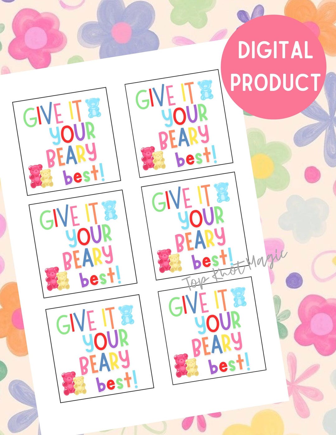 Give It Your Beary Best Sports Printable Gift Tag, Team Good Luck Treat ...