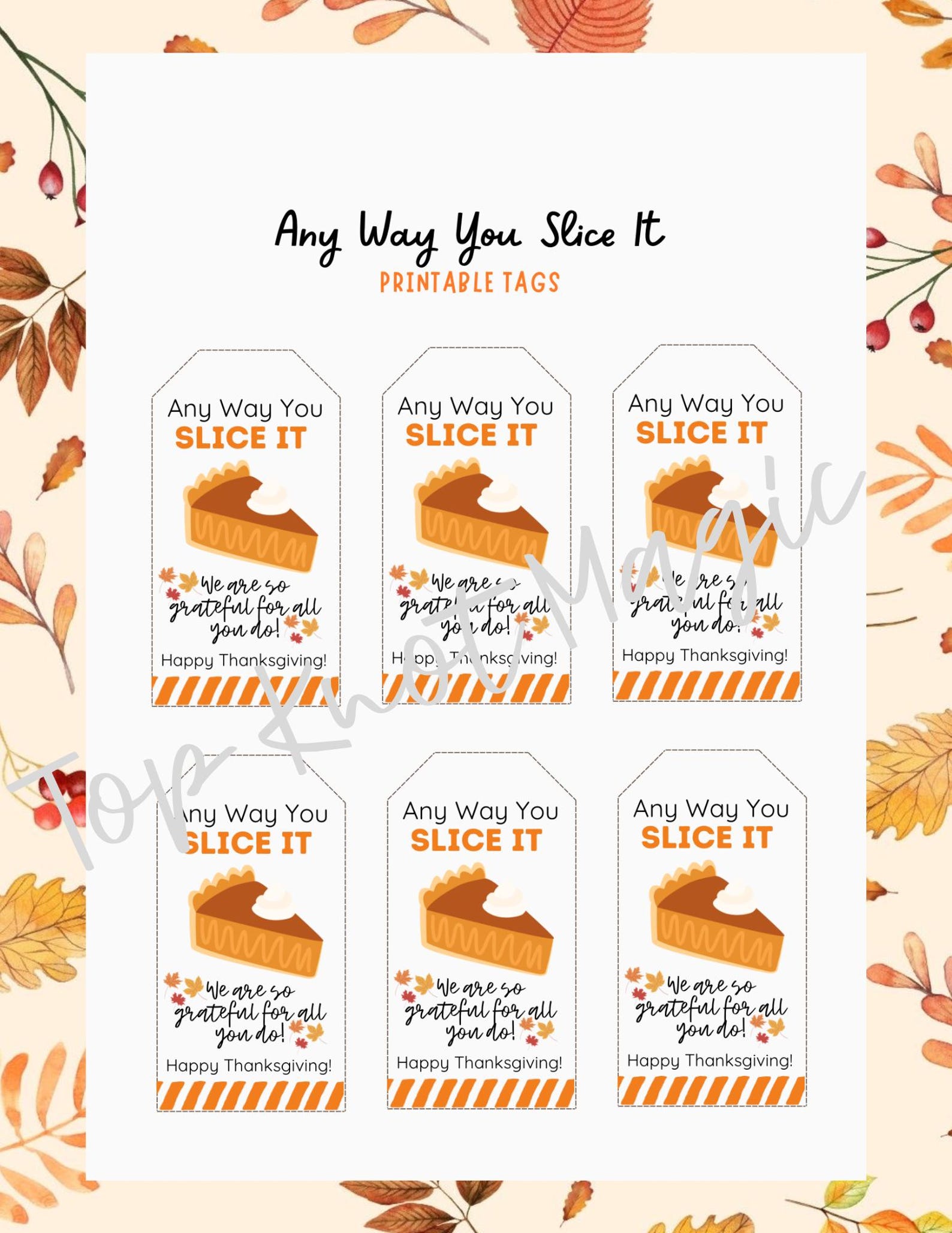 Thanksgiving Pie Gift Tag Printable Fall Teacher Staff Coworker ...