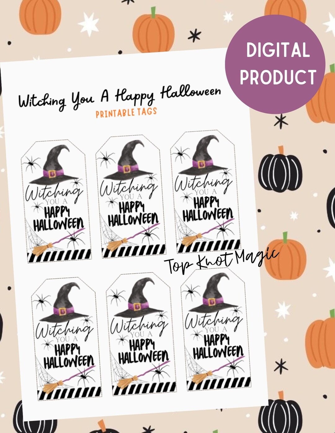 Halloween Gift Tag Printable, Happy Halloween Treat Bag Tag, Witch ...