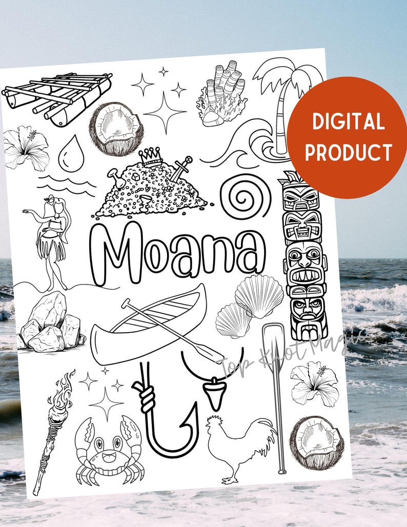 Moana Inspired Instant Download Coloring Page, Birthday Party Activity ...