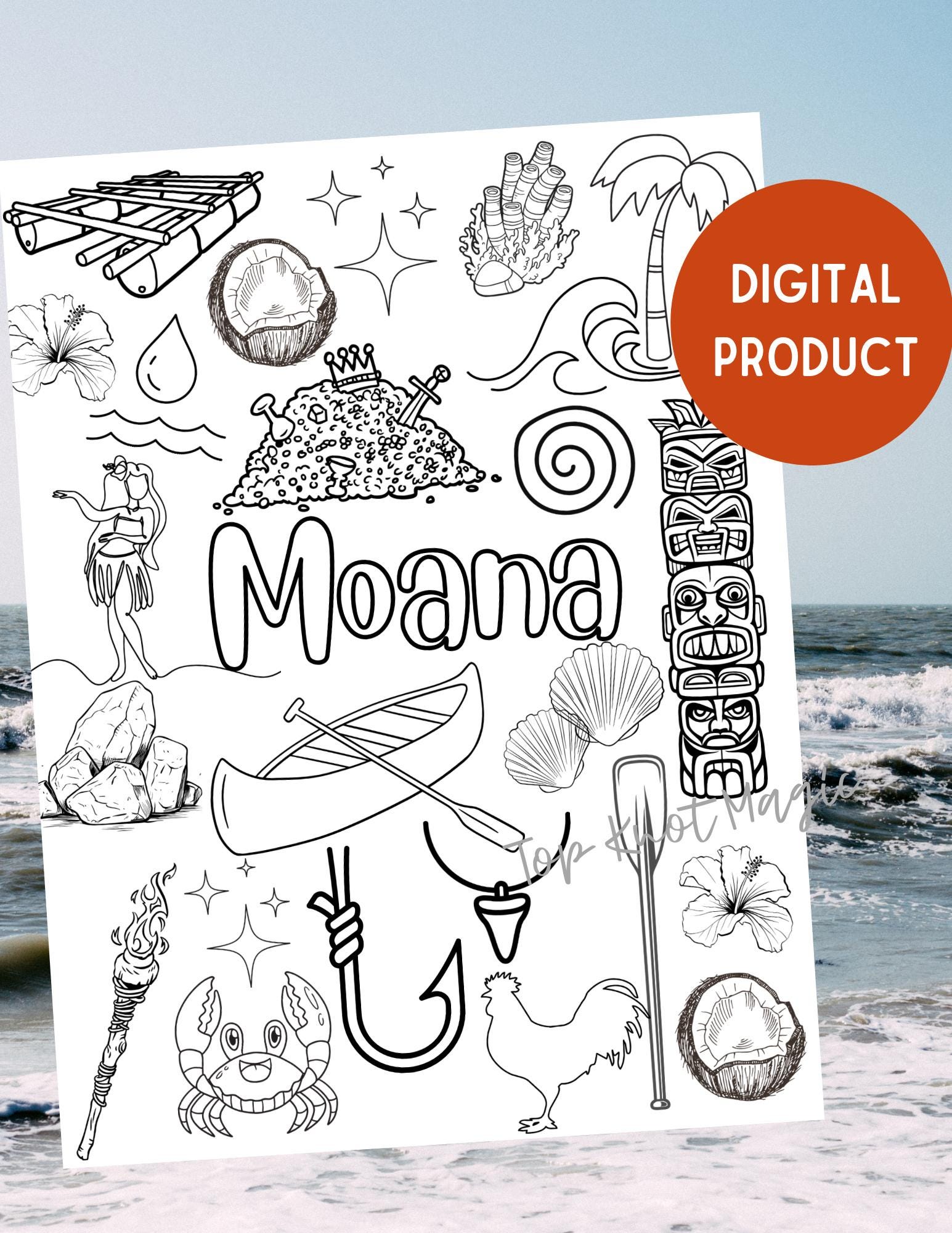 Moana Inspired Instant Download Coloring Page, Birthday Party Activity ...