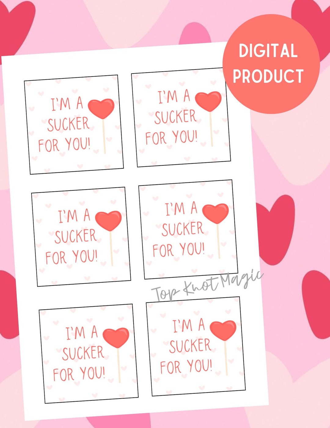 I'm a Sucker for You Printable Valentine Cards, Lollipop Valentine Tags ...