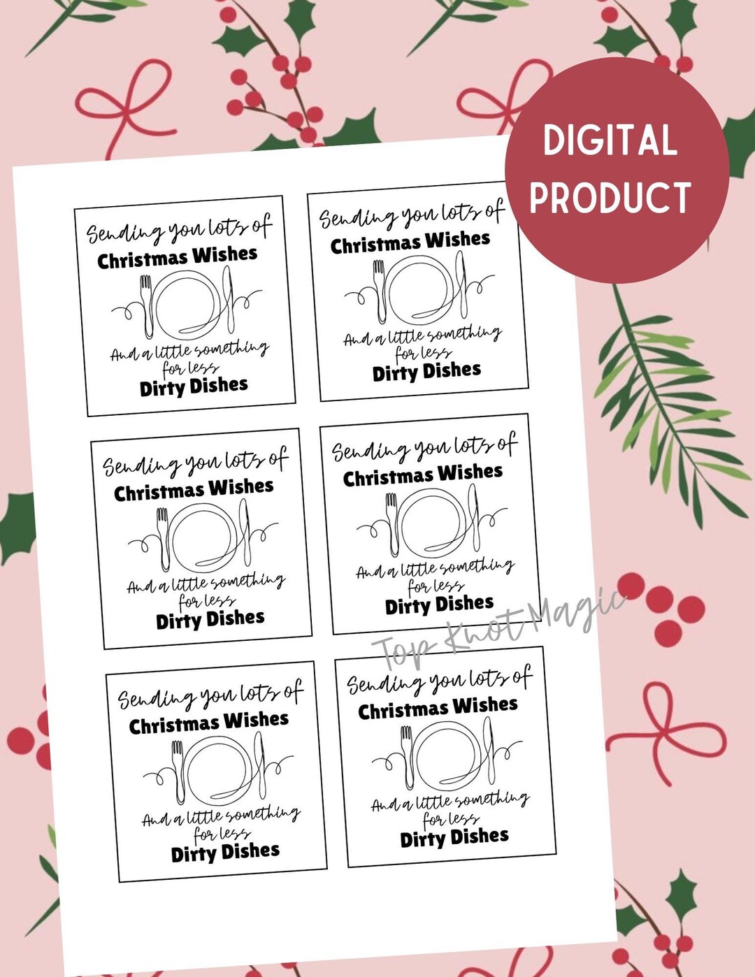 Christmas Wish Less Dishes Gift Tag Printable Instant Download Hostess ...