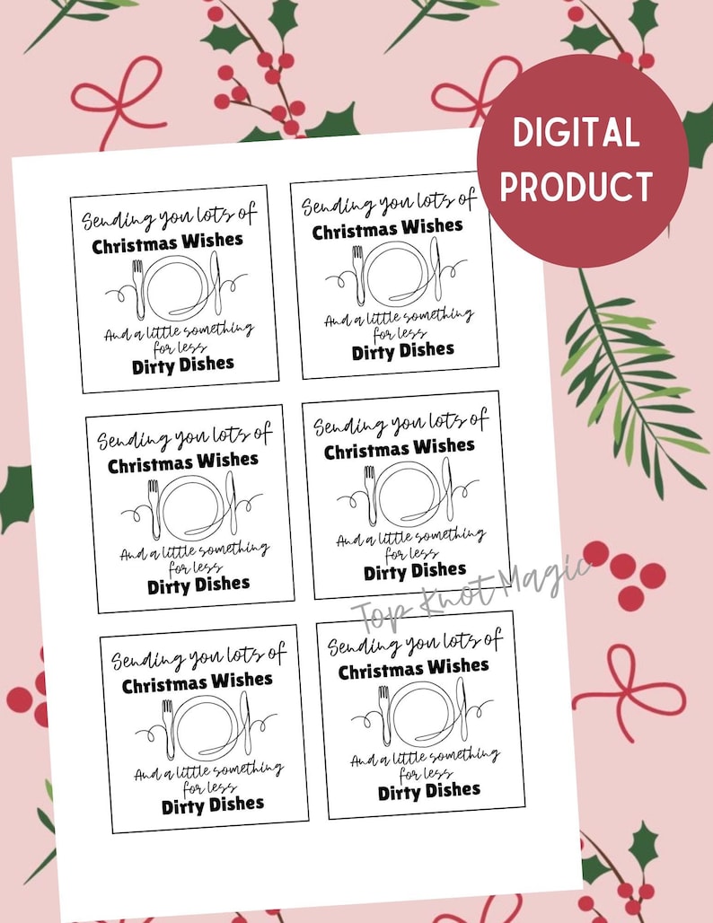 Christmas Wish Less Dishes Gift Tag Printable Instant Download Hostess ...