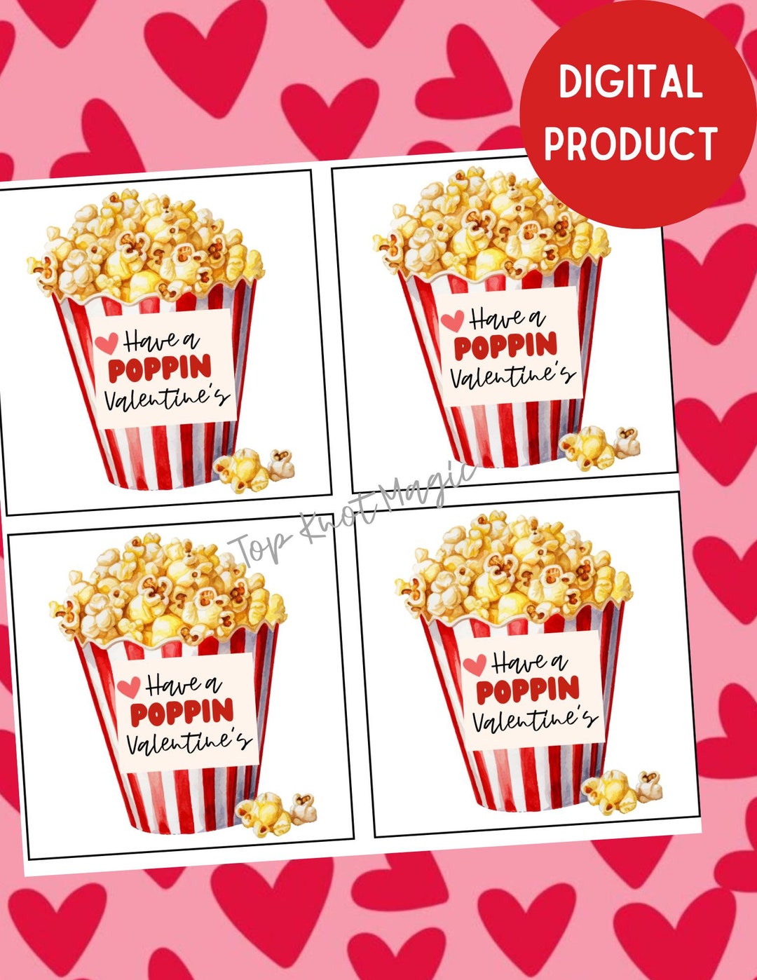 Valentine Popcorn Valentines Card ,valentine's Day Tag, Boy Girl Kids ...