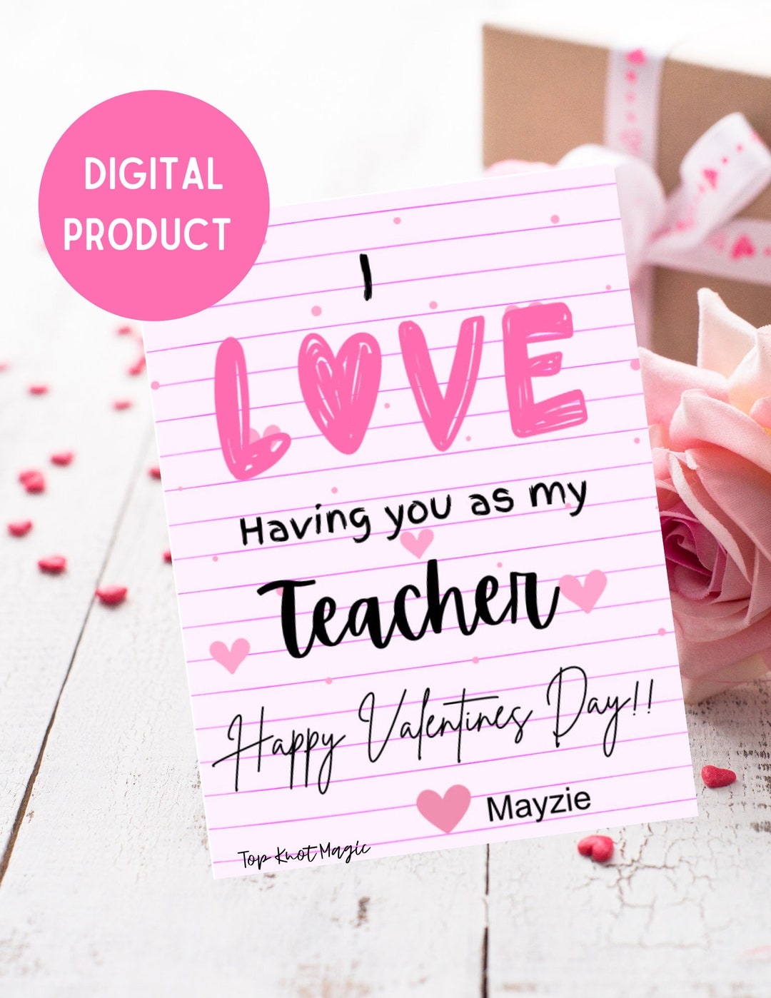 Printable I Love Having You as My Teacher Valentine's Day Card ...