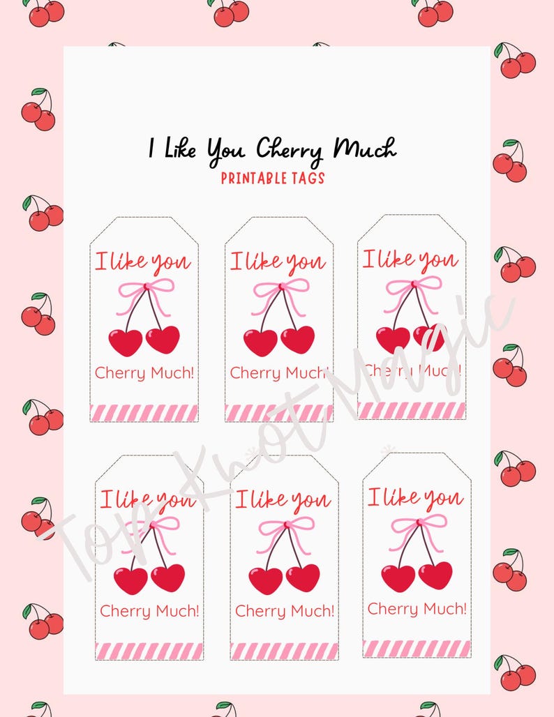 Cherry Valentines Gift Tag Valentine, I Like You Cherry Much Tag ...