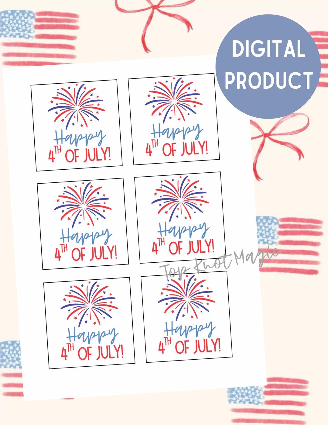 4th of July Gift Tag Printable, Happy 4th of July PDF Tag, Patriotic ...
