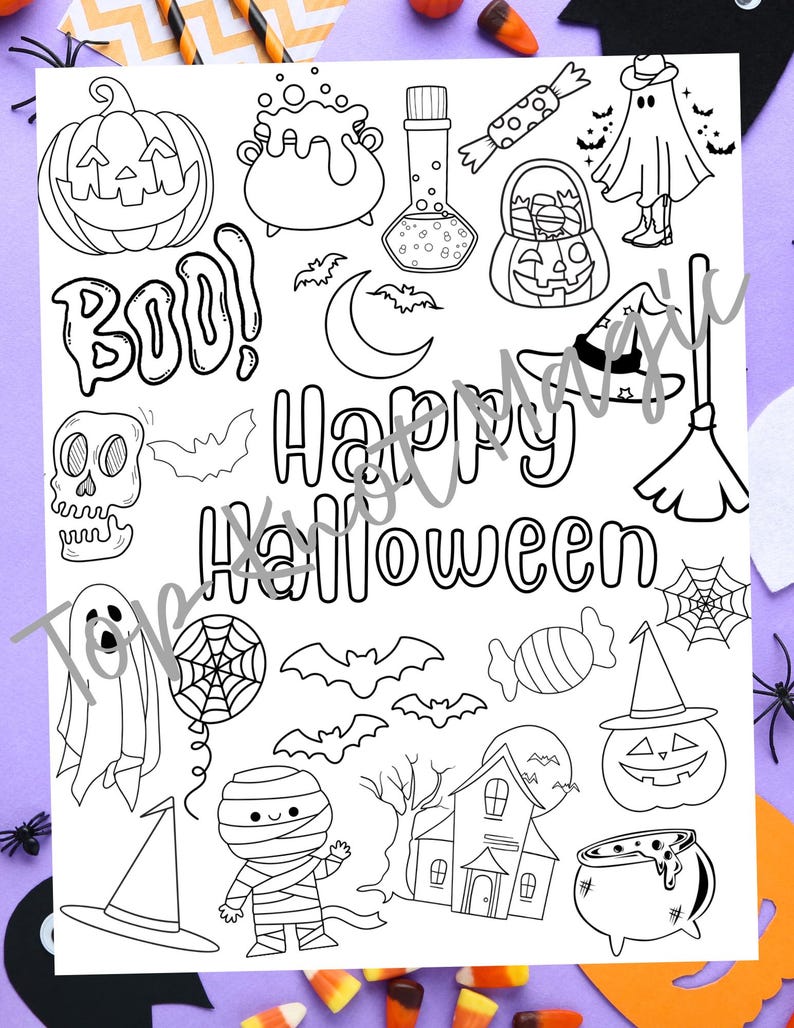 Halloween Coloring Page for Kids, Halloween Party, Spooky Coloring ...
