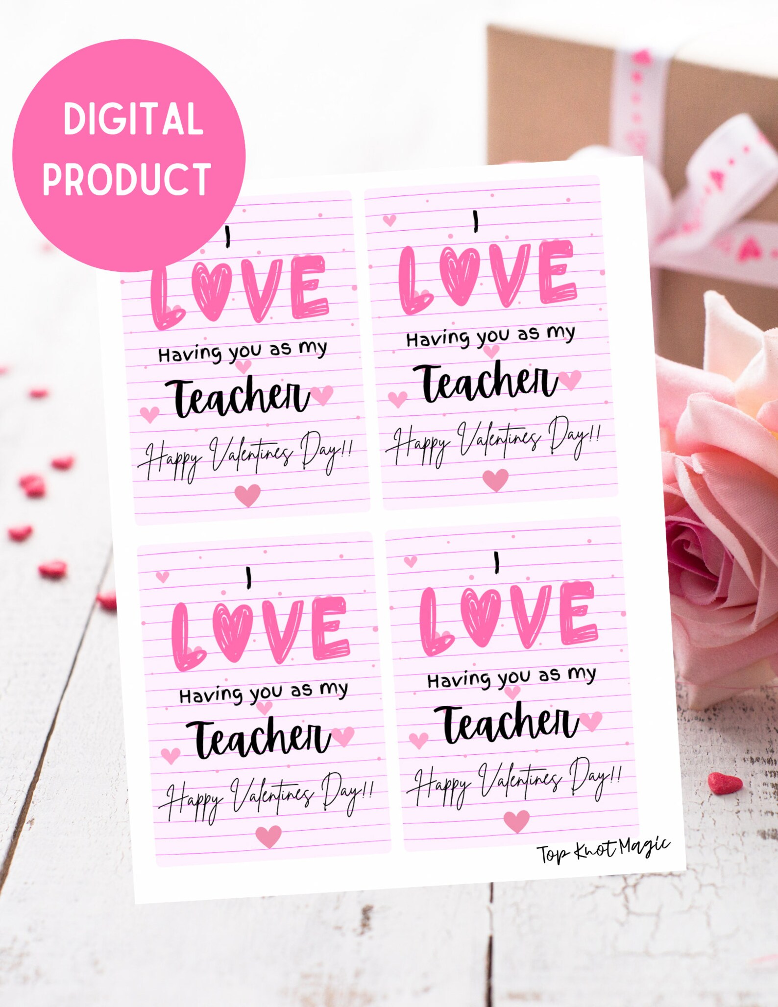 Printable I Love Having You as My Teacher Valentine's Day Card ...