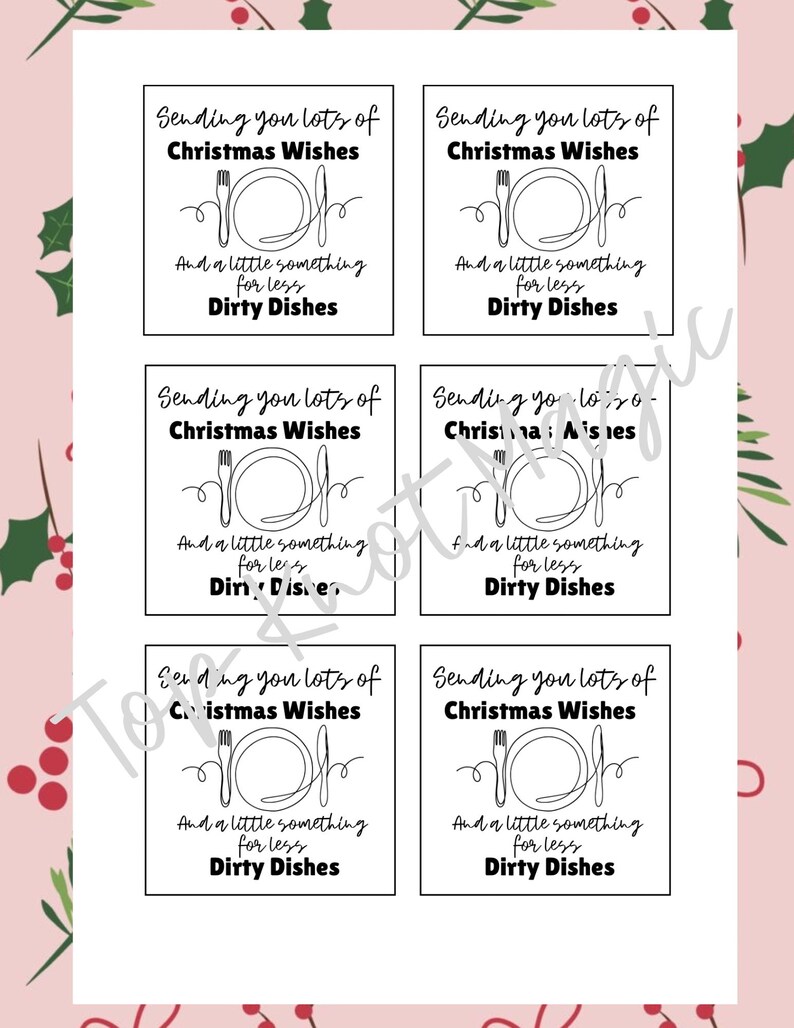 Christmas Wish Less Dishes Gift Tag Printable Instant Download Hostess ...