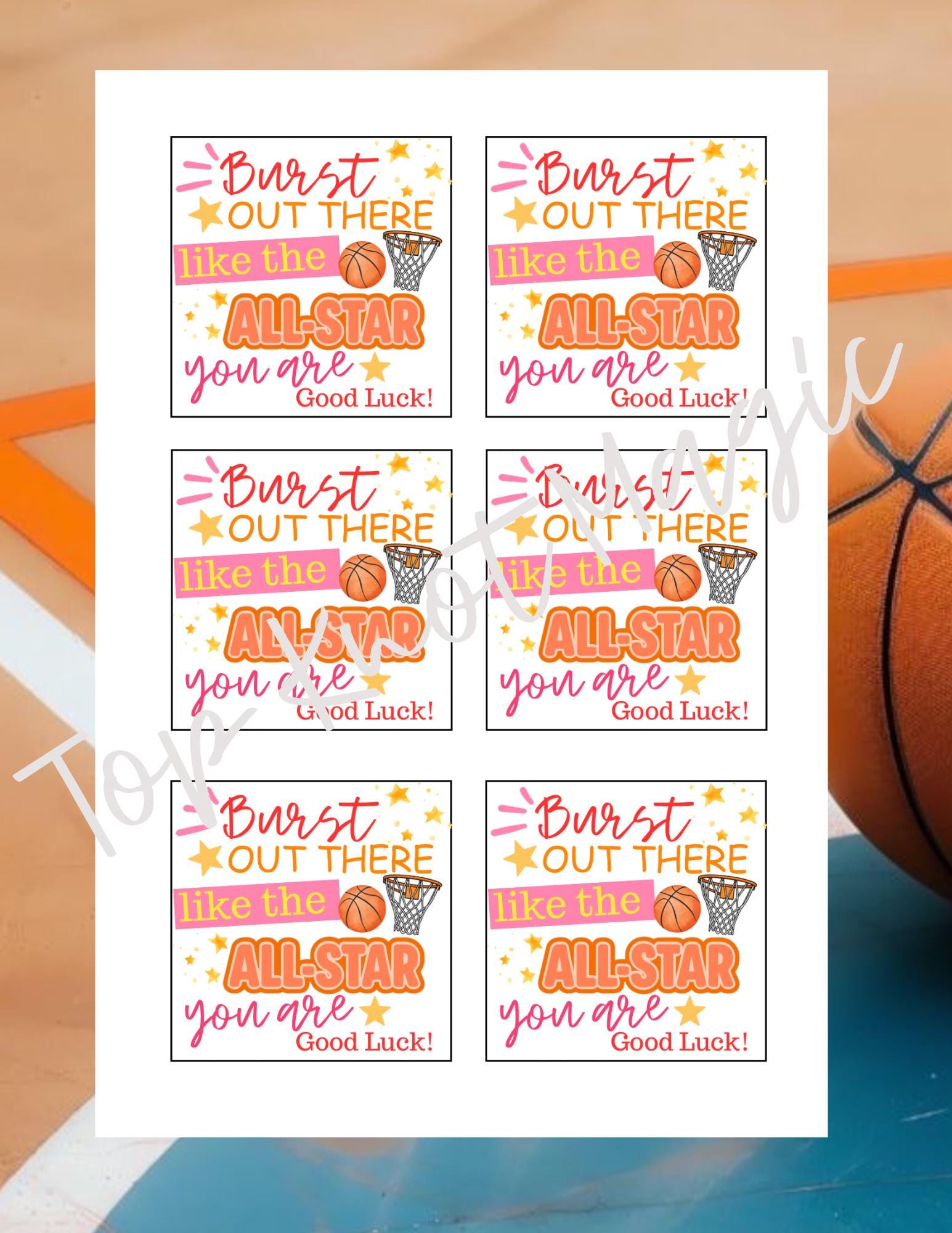 Basketball Good Luck Printable Gift Tag, All Star Team Treat Tag ...