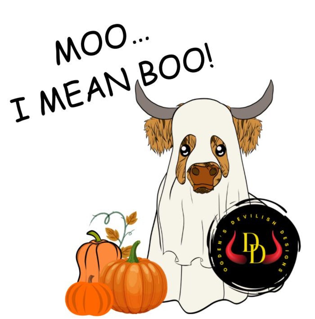 Cow Ghost, Moo, Boo, Halloween, October, Fall, Cute, Digital Print, Svg ...