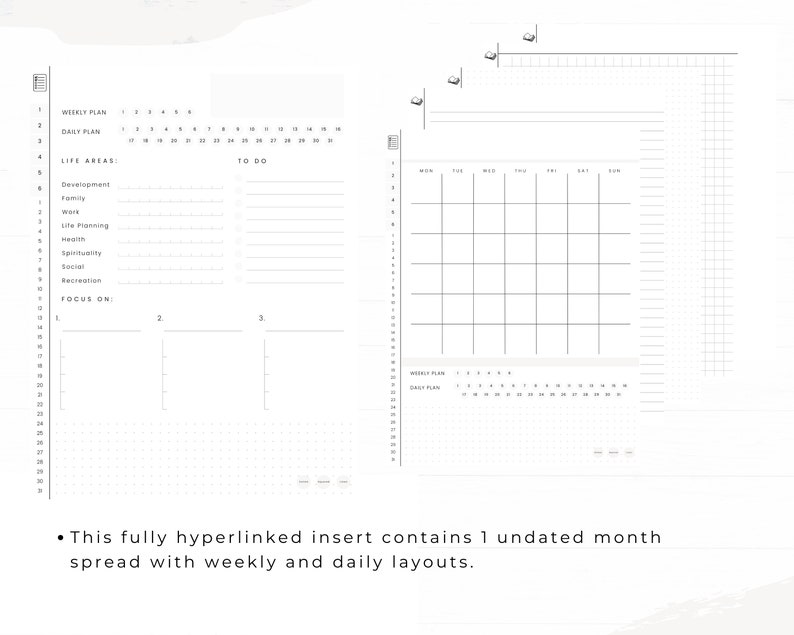 Weekly and Daily Digital Planner Insert, Undated One Month Planner Add ...