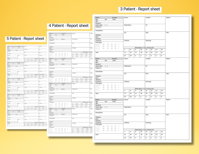 Nurse Report Sheet Bundle, Nurse Sheet Templates - Etsy