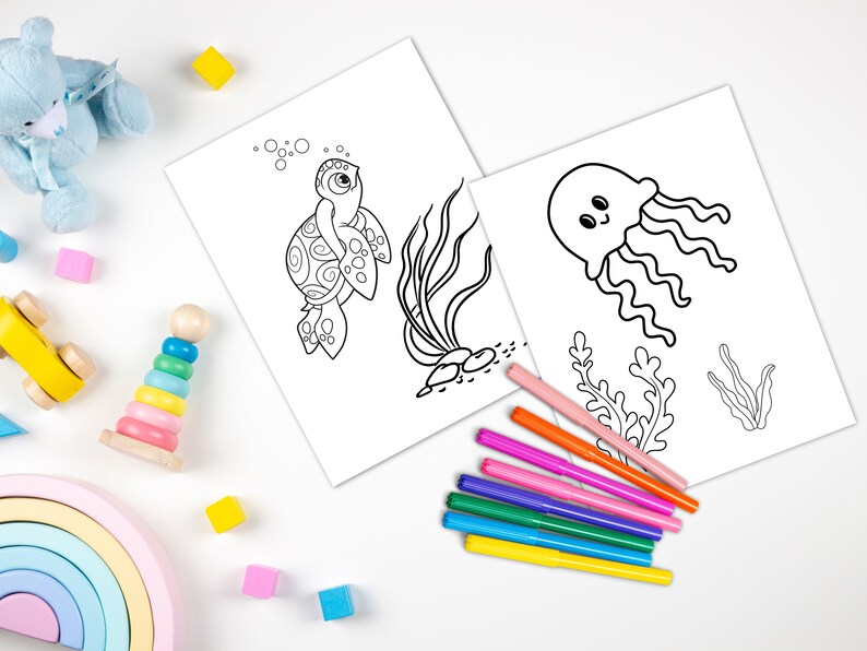 Printable Sea Animals Coloring Pages for Kids A4 & 8.5x11in Sizes JPEG ...