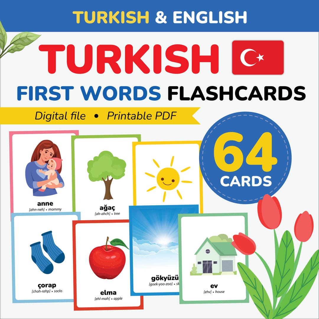 Turkish Flashcards First Words Learn Turkish Language Turkish ...