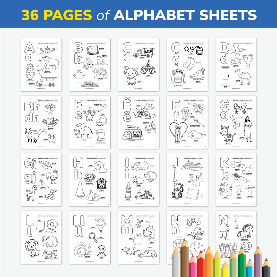 Albanian Alphabet Coloring Sheets Tracing Letter Font Albanian ...