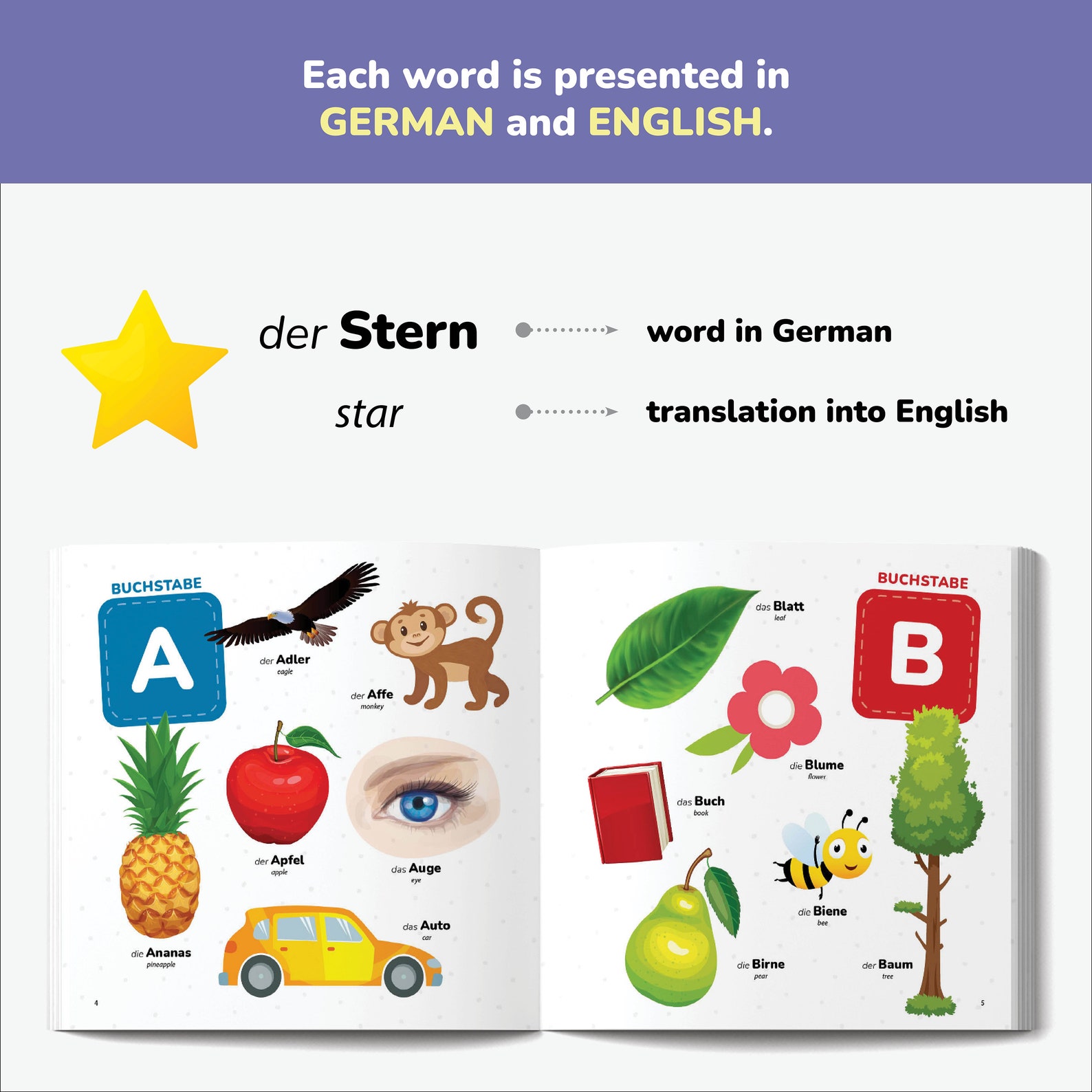 German Alphabet Book First Teach German Words Bilingual Education Learn ...