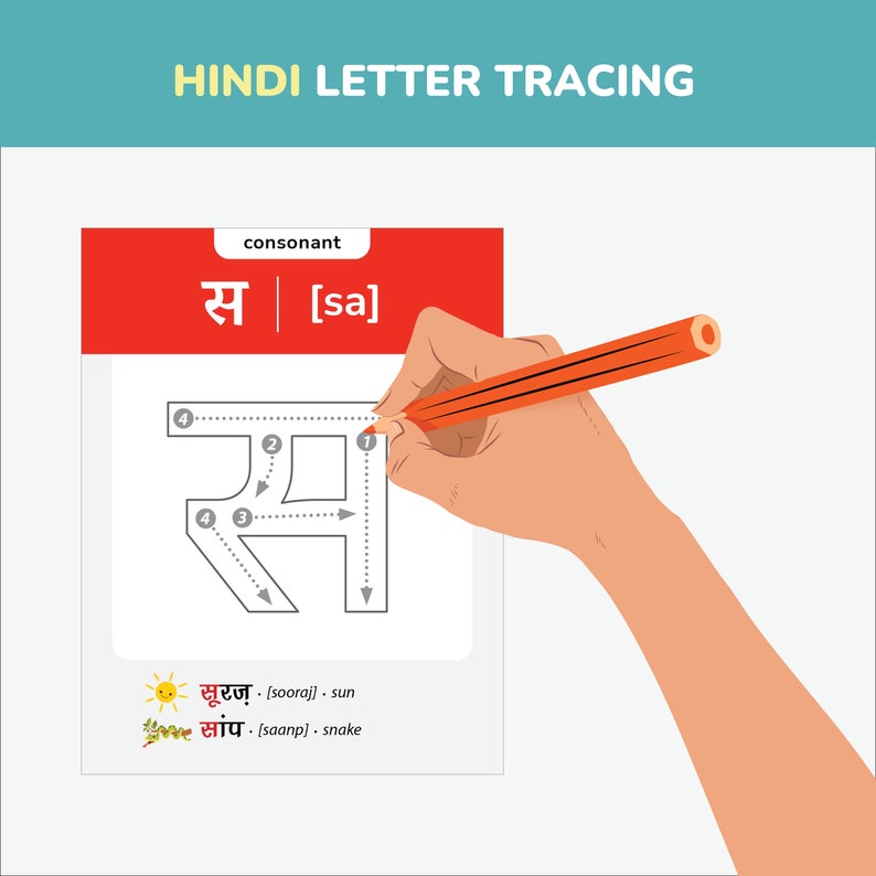 Hindi Alphabet Flashcards Tracing Hindi Letters Language India ...